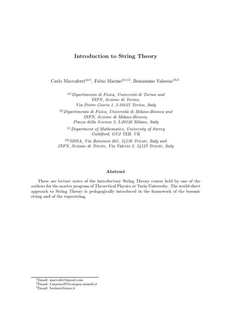 Introduction To String Theory: Carlo Maccaferri, Fabio Marino, Beniamino Valsesia | PDF | Dark ...