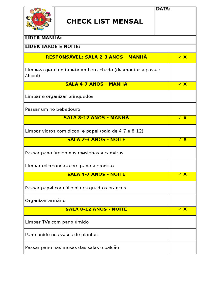 Check List Mensal Kids | PDF