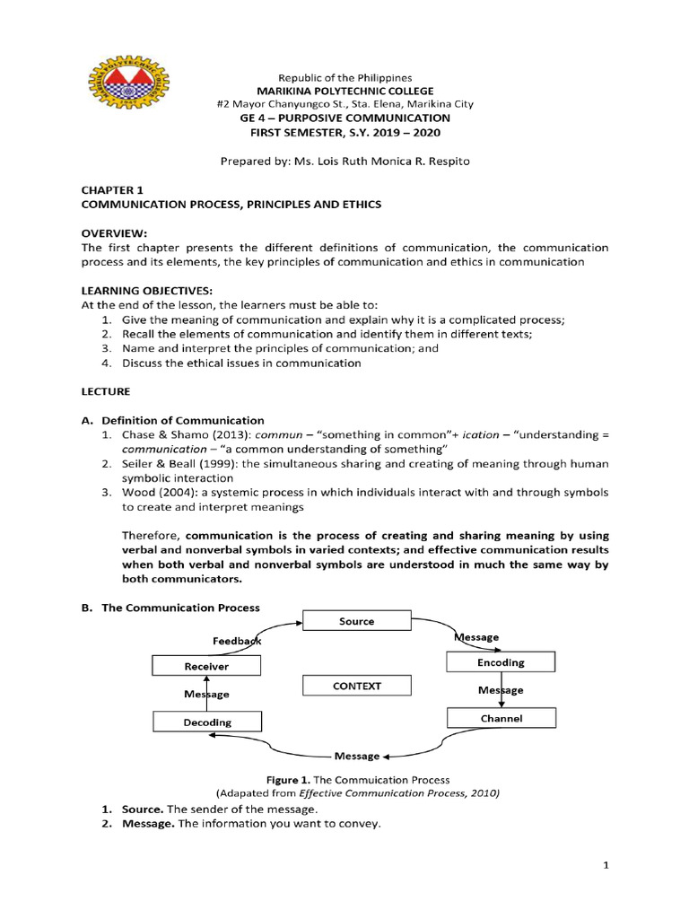 Purposive Communication - Process, Principles, Ethics | PDF