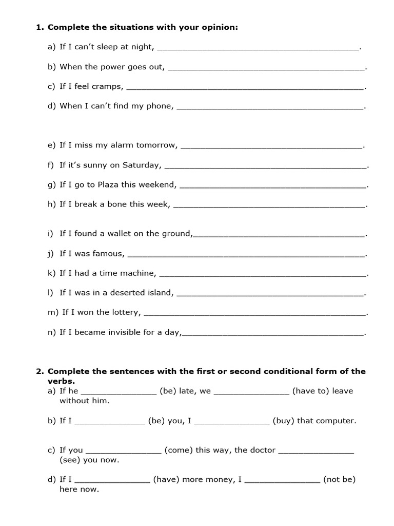 Conditional Sentences Exercises PDF | PDF | Linguistics
