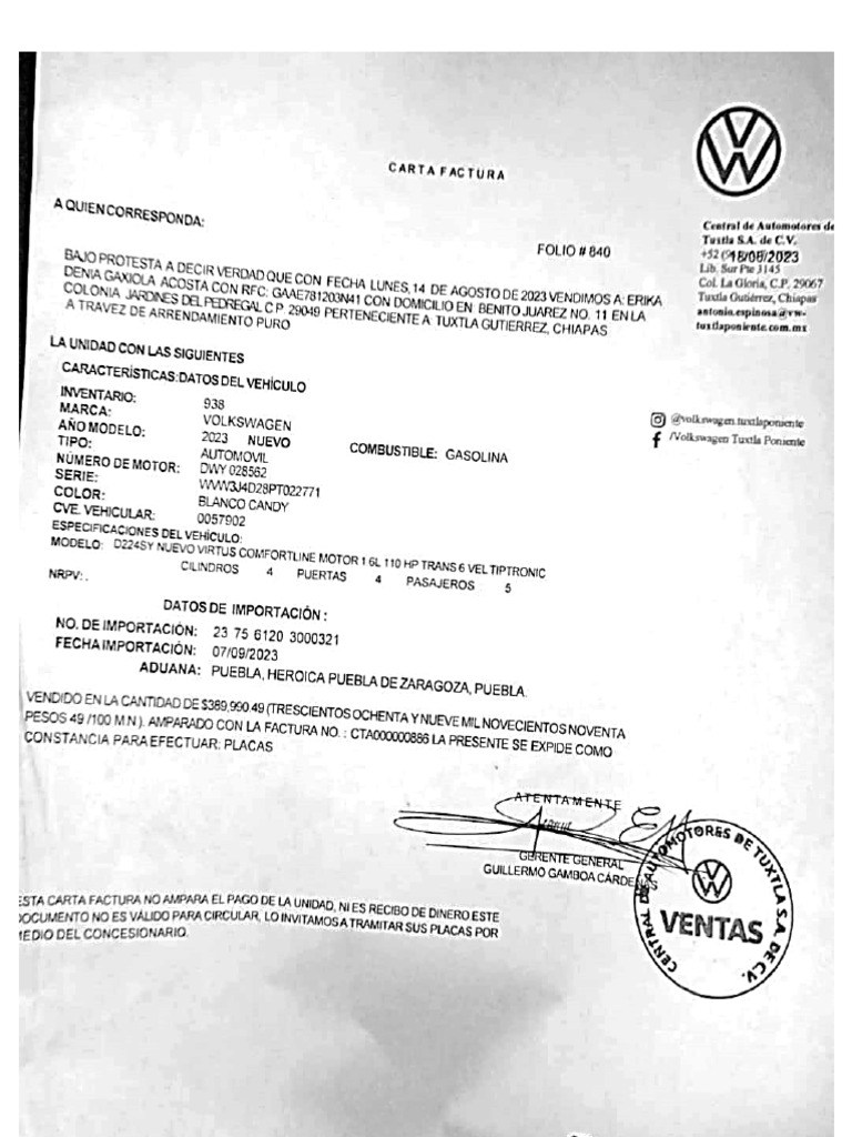 Carta Factura Virtus | PDF
