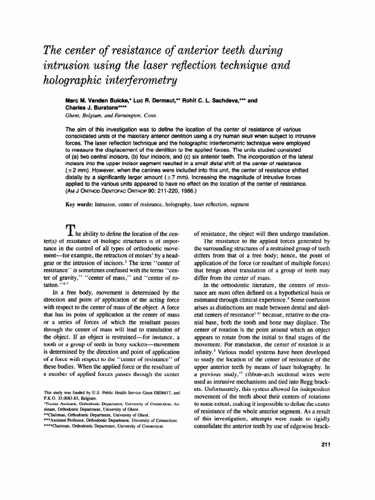 The Center of Resistance of Anterior Tee | PDF | Orthodontics | Rotation