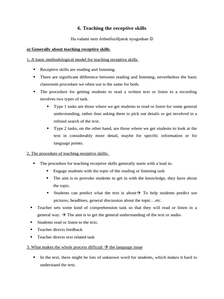 Teaching The Receptive Skills | PDF | Applied Linguistics | Behavior ...
