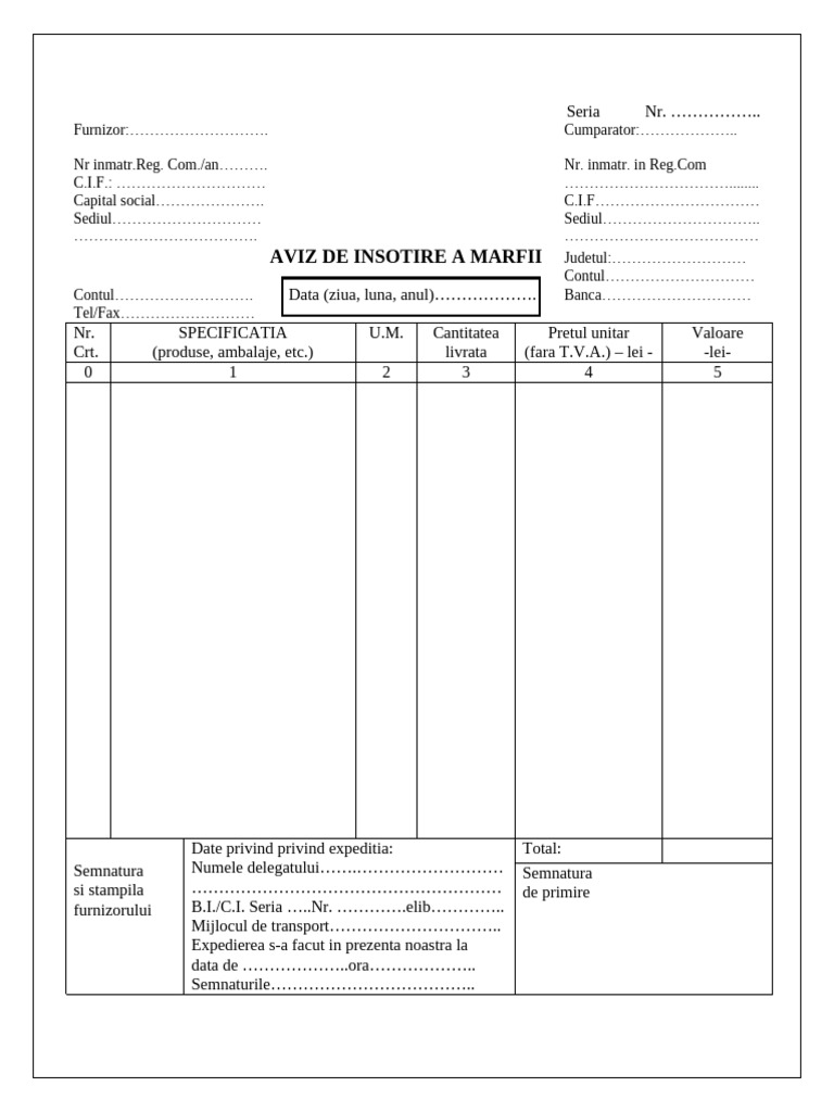 aviz de insotire a marfii | PDF