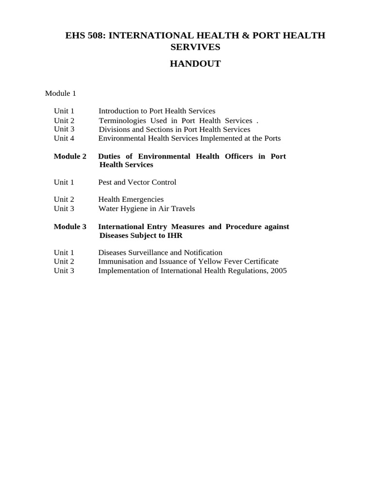 Port Health Services Overview | PDF | Drinking Water | Quarantine