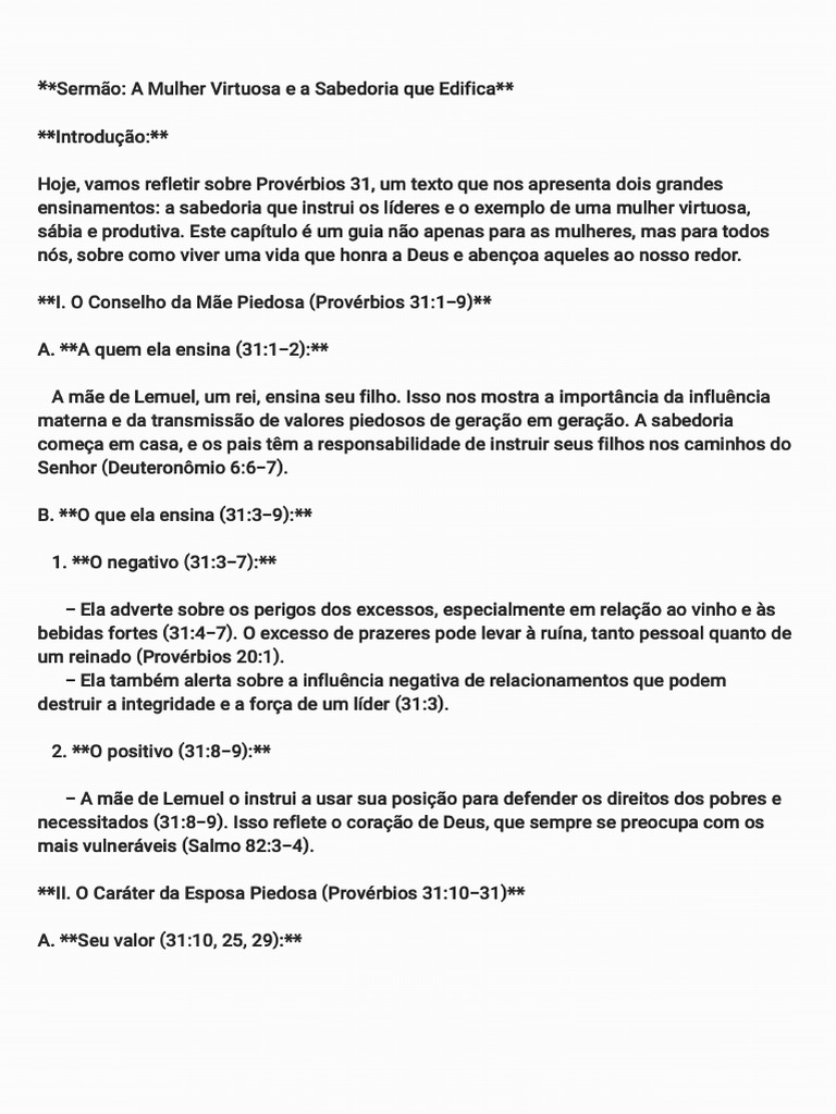 A Mulher Virtuosa e A Sabedoria Que Edifica | PDF