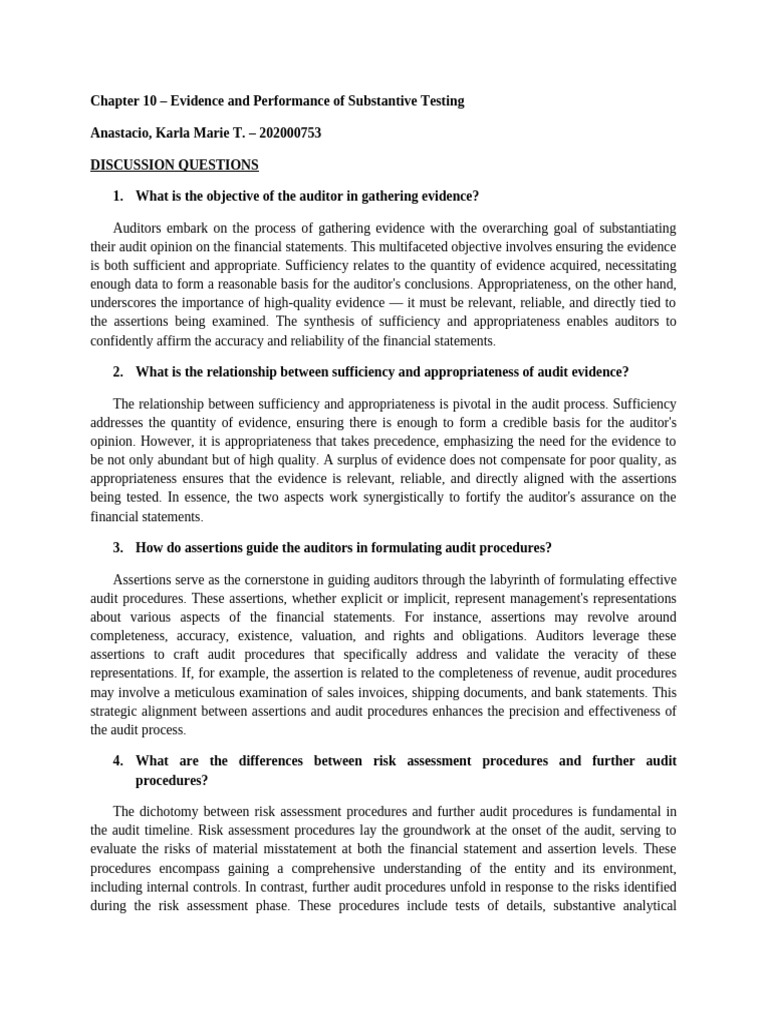 Chapter 10 - Evidence and Performance of Substantive Testing | PDF | Audit