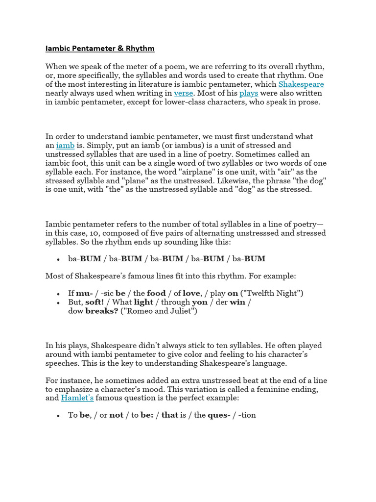 Understanding Iambic Pentameter | PDF | Poetics | Phonetics