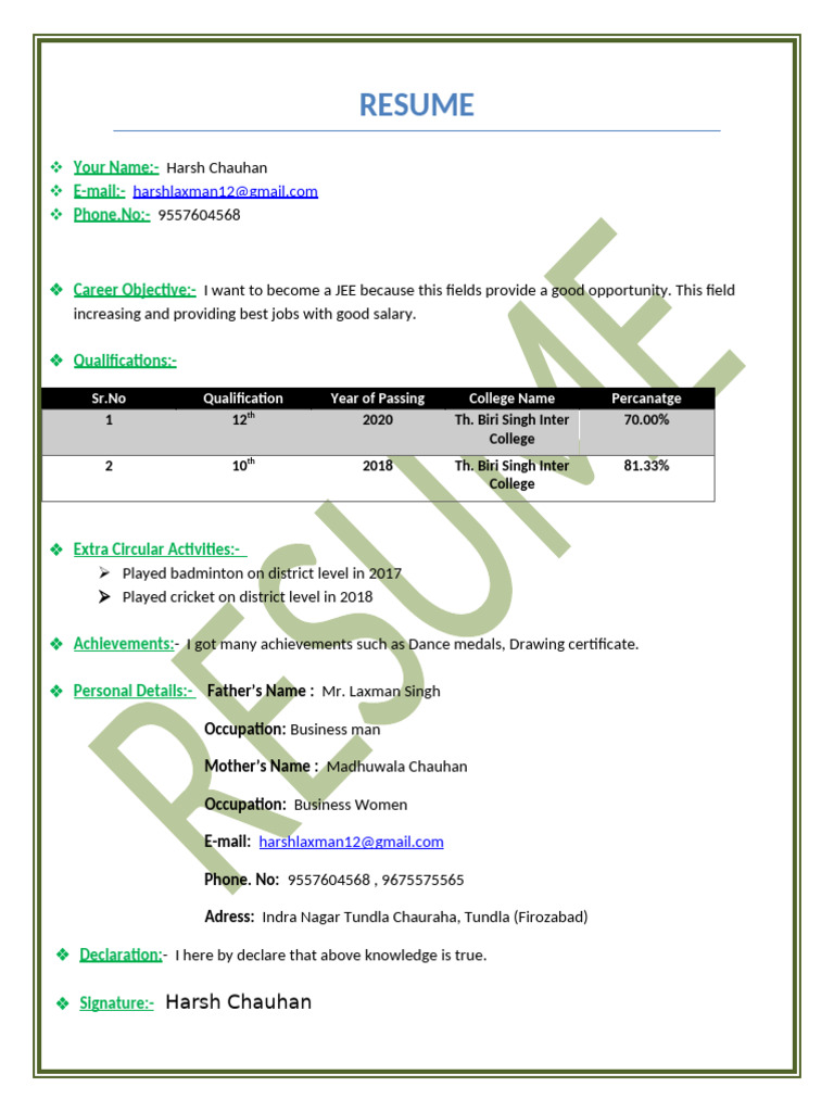 Harsh Chauhan's Resume Overview | PDF