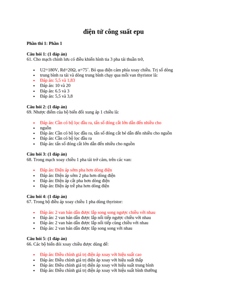 Điện Tử Công Suất Epu Đáp Án | PDF
