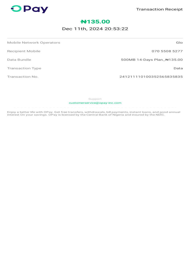 Glo Data Bundle Transaction Receipt | PDF