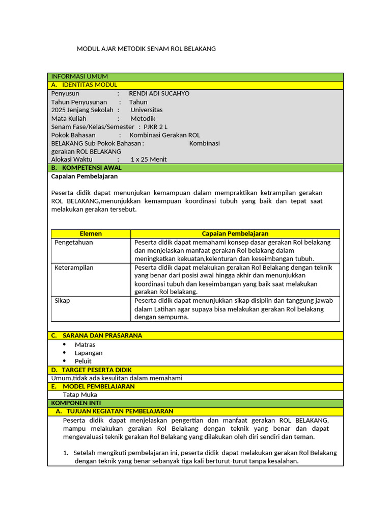Modul Ajar-Roll Belakang | PDF