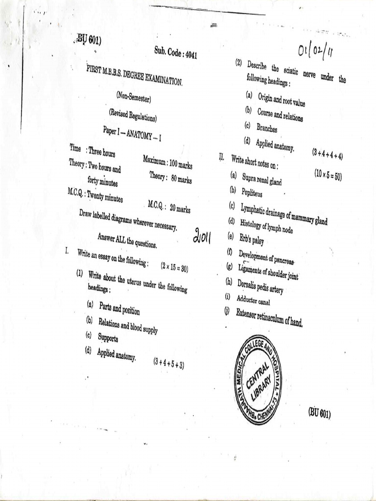 ANATOMY - I 2011-2020 | PDF