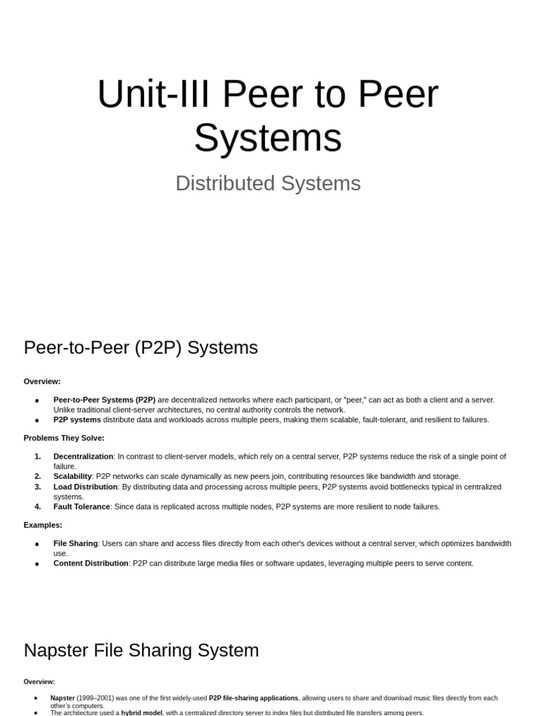 Unit-III Peer To Peer Systems | PDF | Peer To Peer | Computer Networking