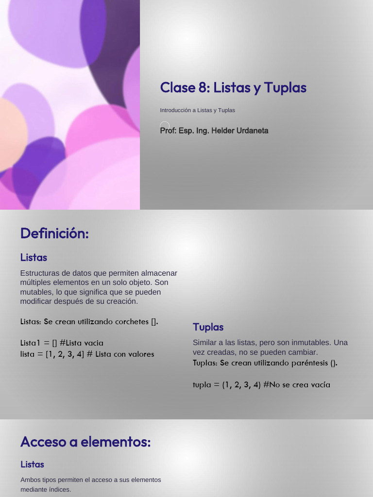 Clase 8 Listas y Tuplas Python PI | PDF | Python (lenguaje de ...