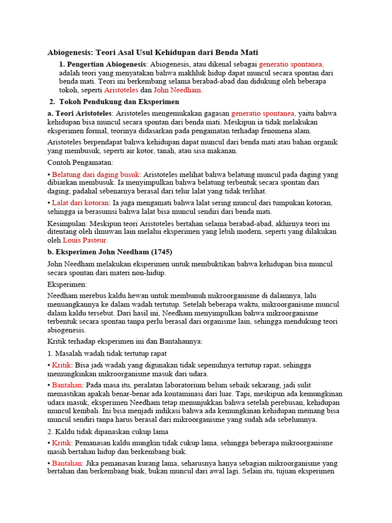 materi debat abiogenesis saat melawan biogenesis | PDF