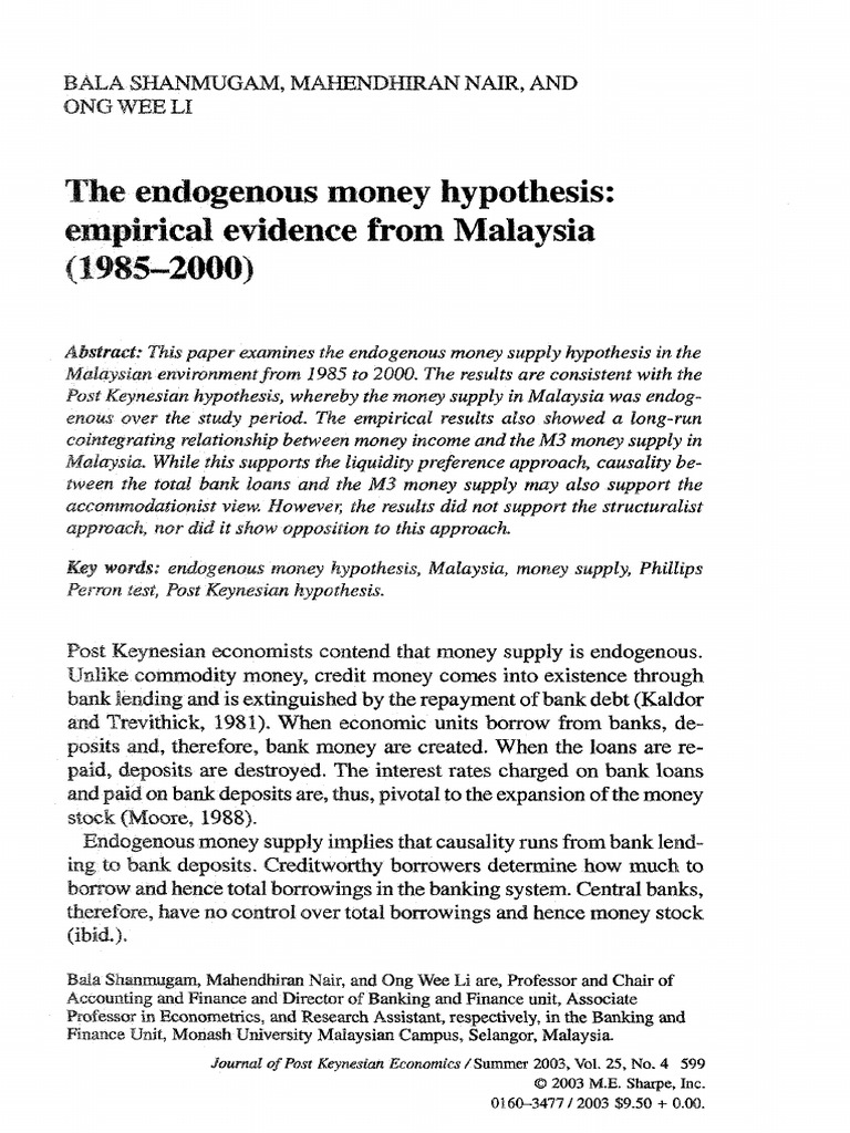 2003-The Endogenous Money Hypothesis - Empirical Evidence From Malaysia ...