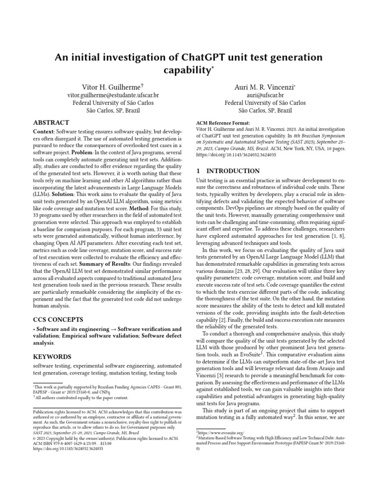 An Initial Investigation of ChatGPT Unit Test Generation | PDF | Unit ...