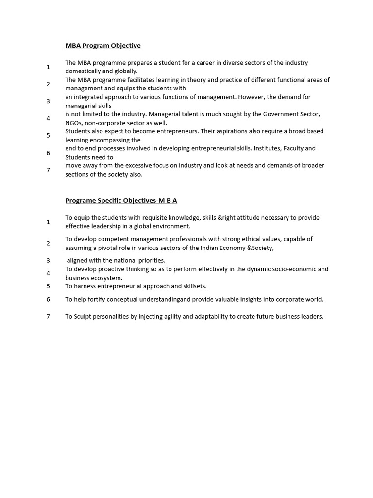 MBA Program Objectives for Future Leaders | PDF