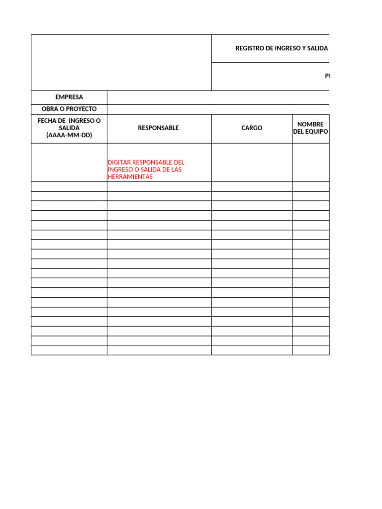 Formato Ingreso y Salida de Herramientas | PDF