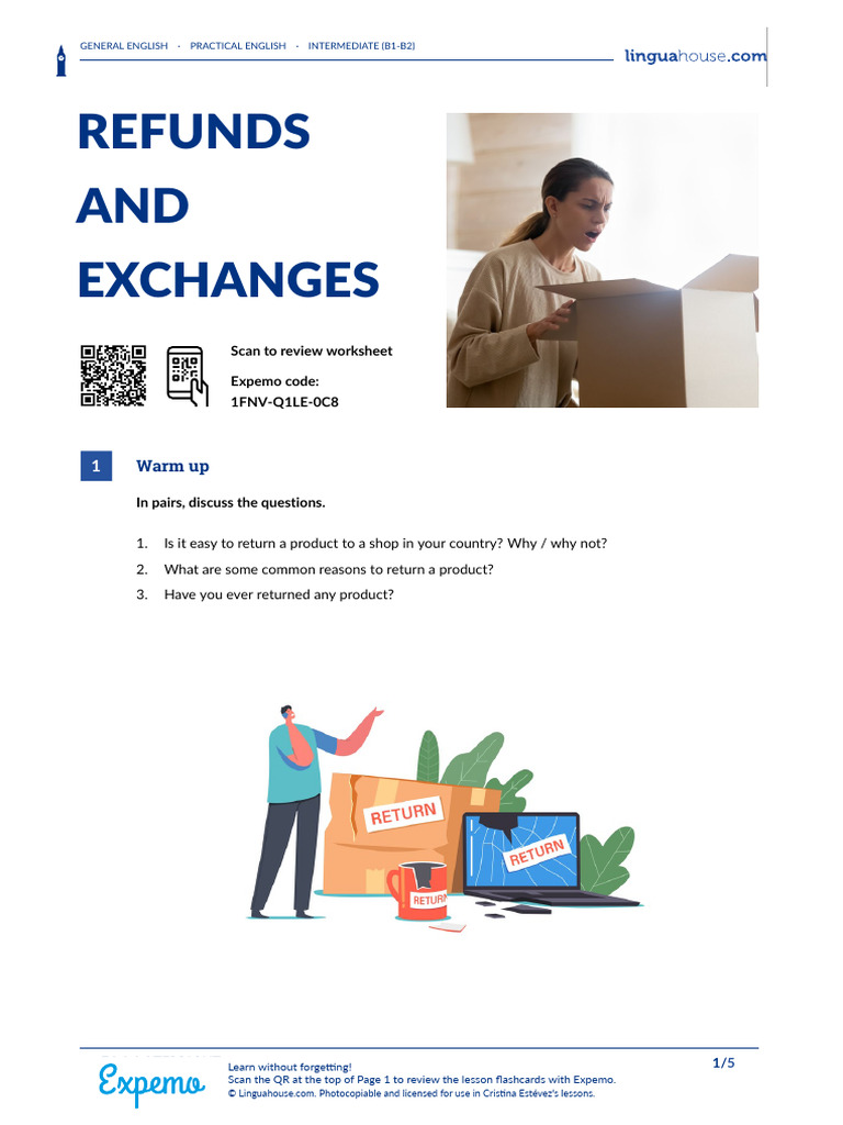 Refunds and Exchanges British English Teacher B1 B2 | PDF