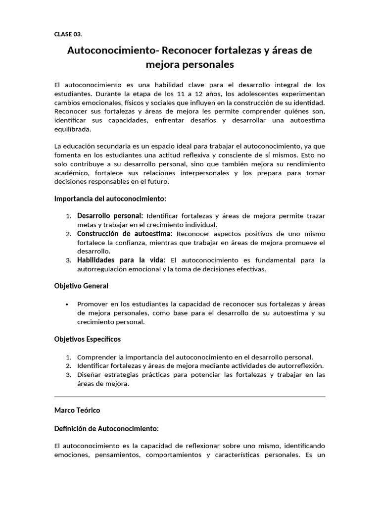 Autoconocimiento en Adolescentes: Fortalezas y Mejora | PDF ...
