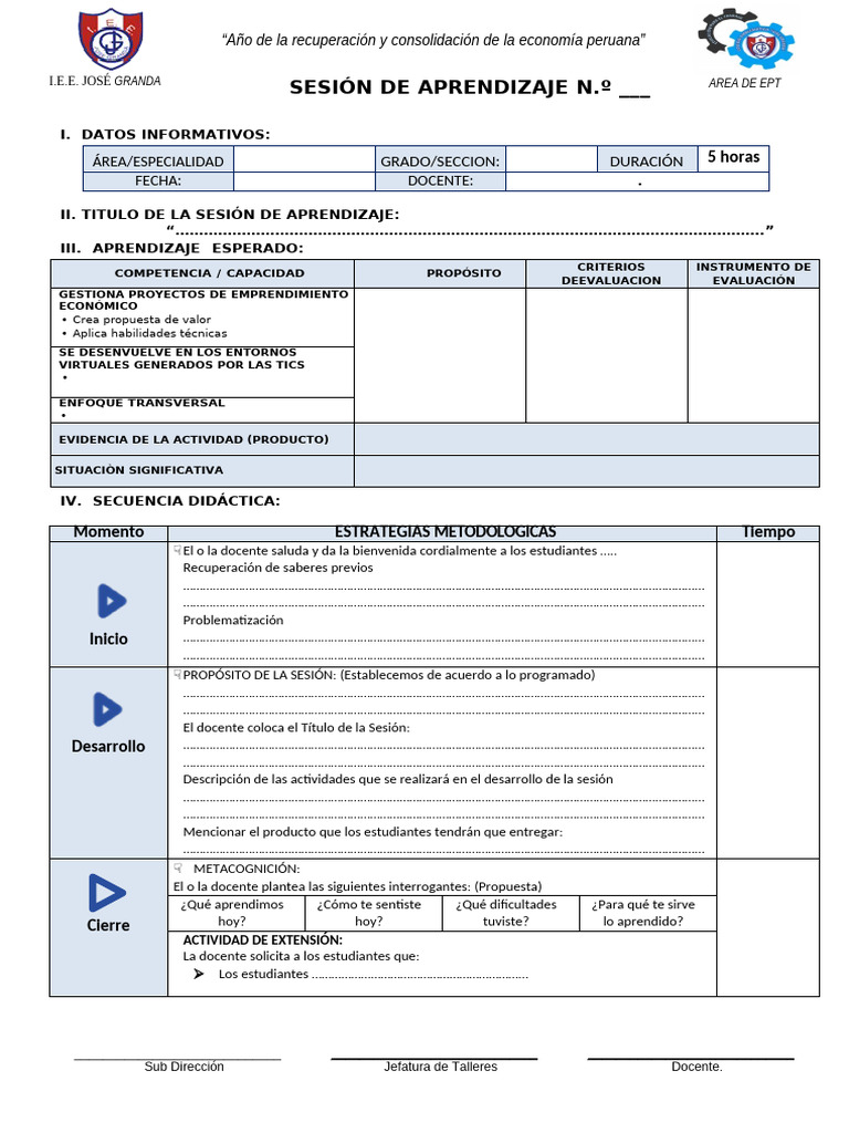 Modelo de Sesión de Ept 2025 | PDF | Evaluación | Modificación de comportamiento