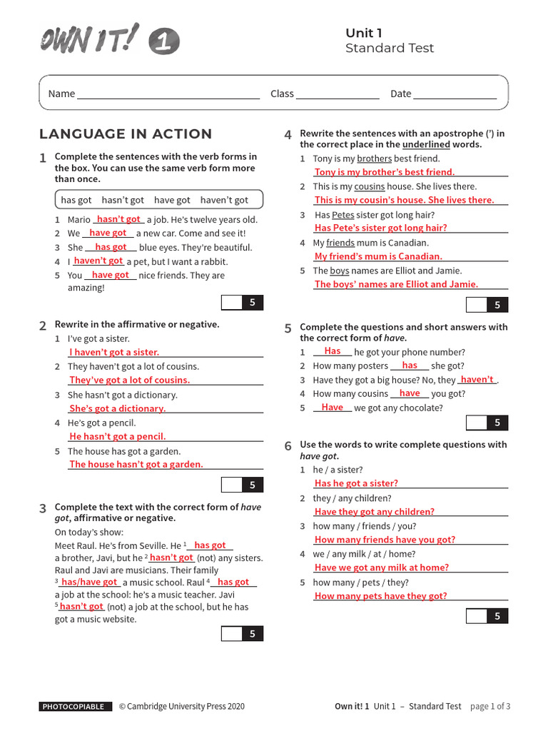 Unit1 Standard Test With Answers | PDF