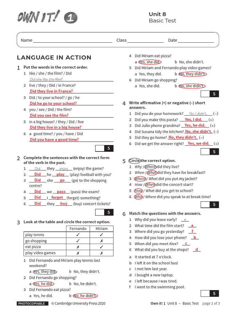 Unit8 Basic Test With Answers | PDF