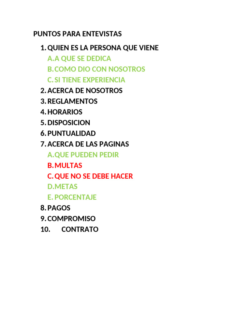 Puntos Para Entevistas | PDF