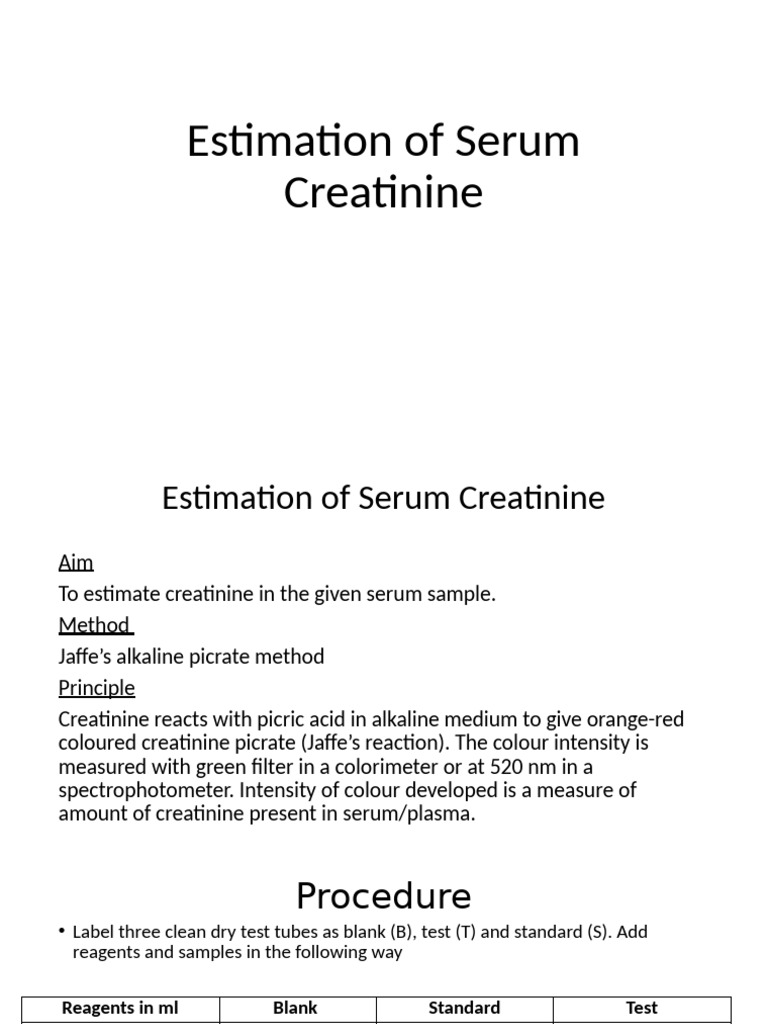 Estimation of Serum Creatinine | PDF | Creatinine | Internal Medicine