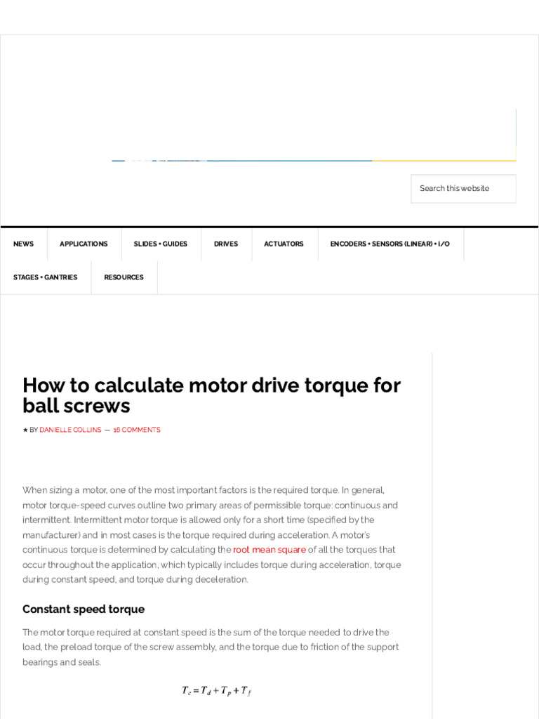 Calculate Motor Torque for Ball Screws | PDF | Torque | Acceleration
