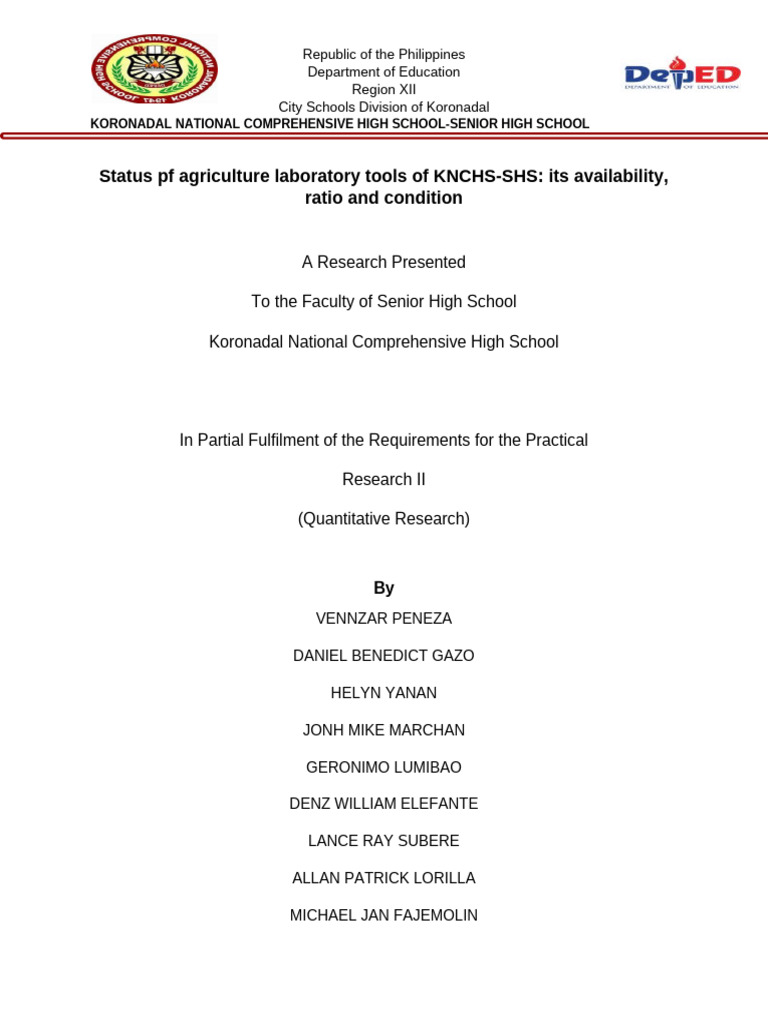 Status of Agriculture Lab Tools at KNCHS | PDF | Survey Methodology ...