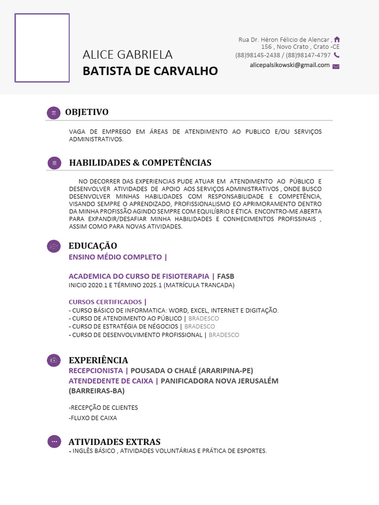 Alice Gabriela Curriculo | PDF