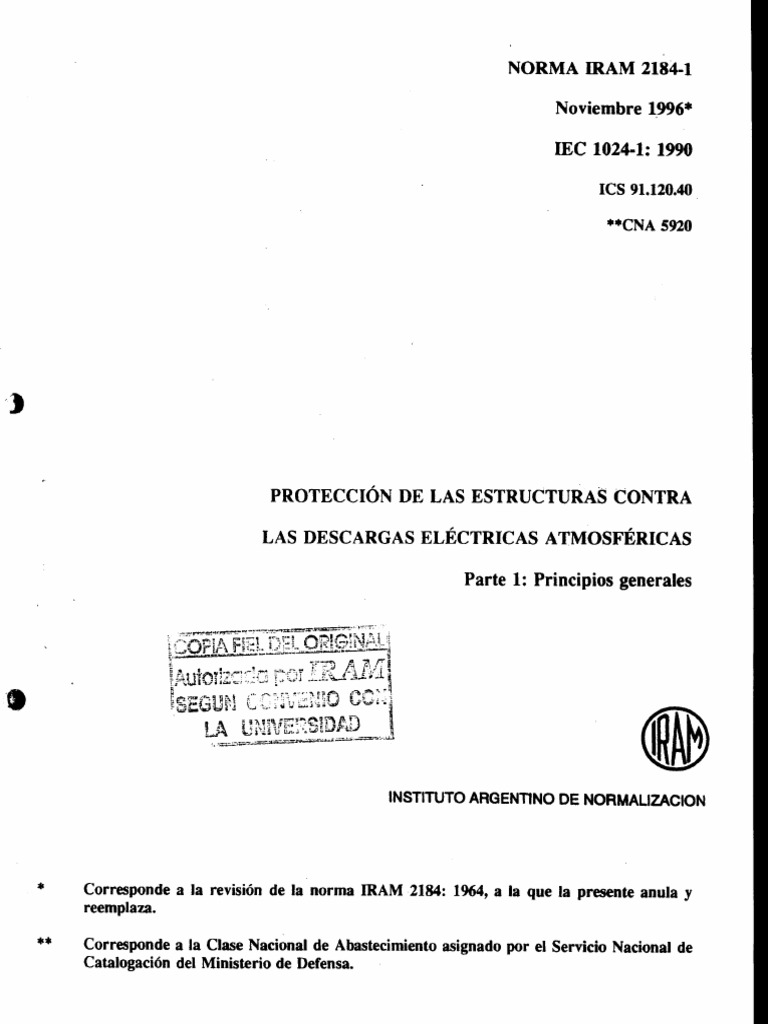 IRAM 2184-1 - 1996 - Protección Contra Descargas Atmosféricas | PDF