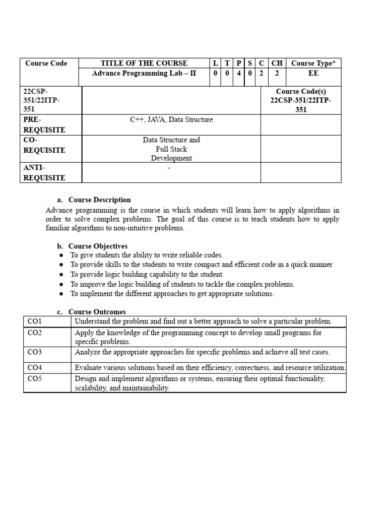 AP LAB-II SYLLABUS final.docx | PDF | Computer Programming | String (Computer Science)