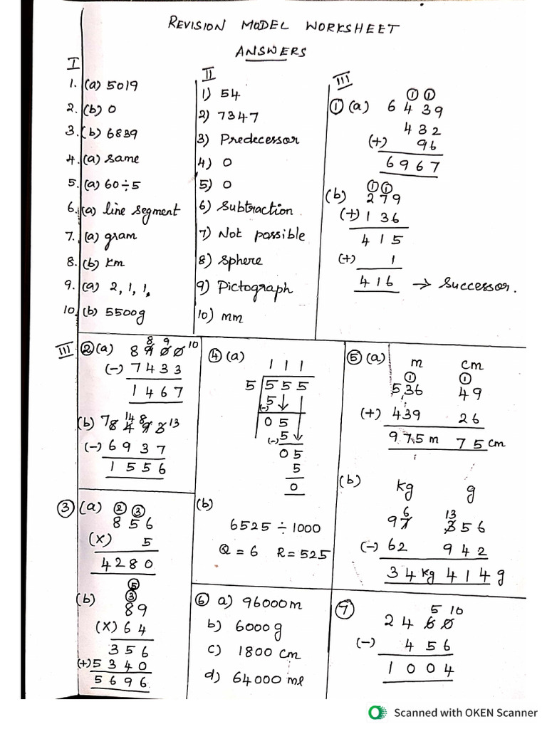 Cls 3 Model Revision Worksheet 1 Answer Key | PDF