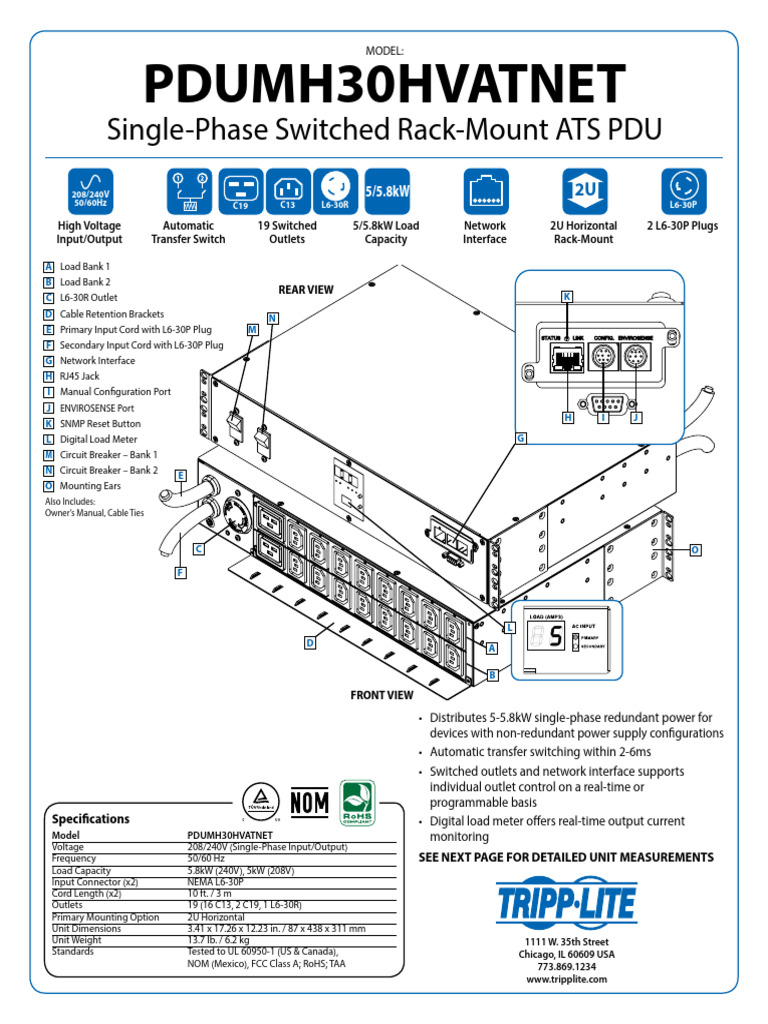 Pdumh30hvatnet Submittal Drawing en | PDF | Electrical Components ...