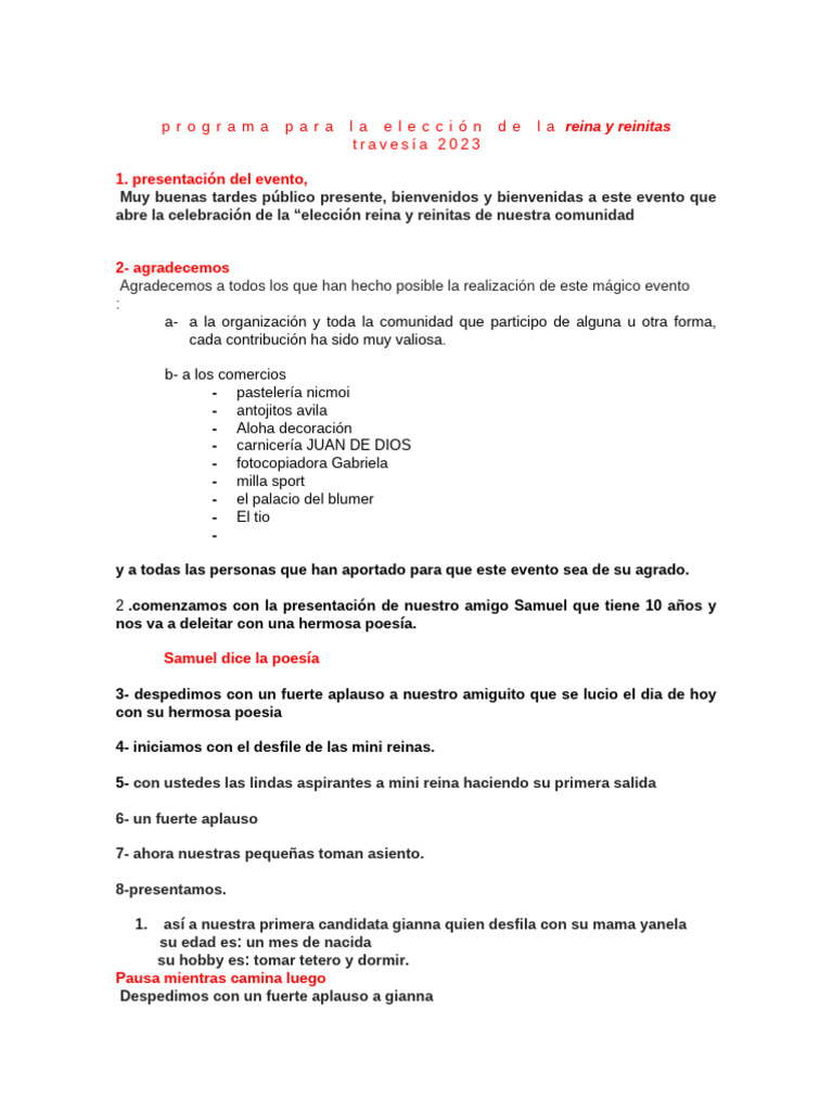 Elección Mini Reina Travesía 2023 | PDF