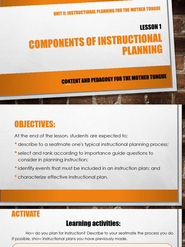 Components of Instructional Planning Pre Final 1 | PDF | Learning ...