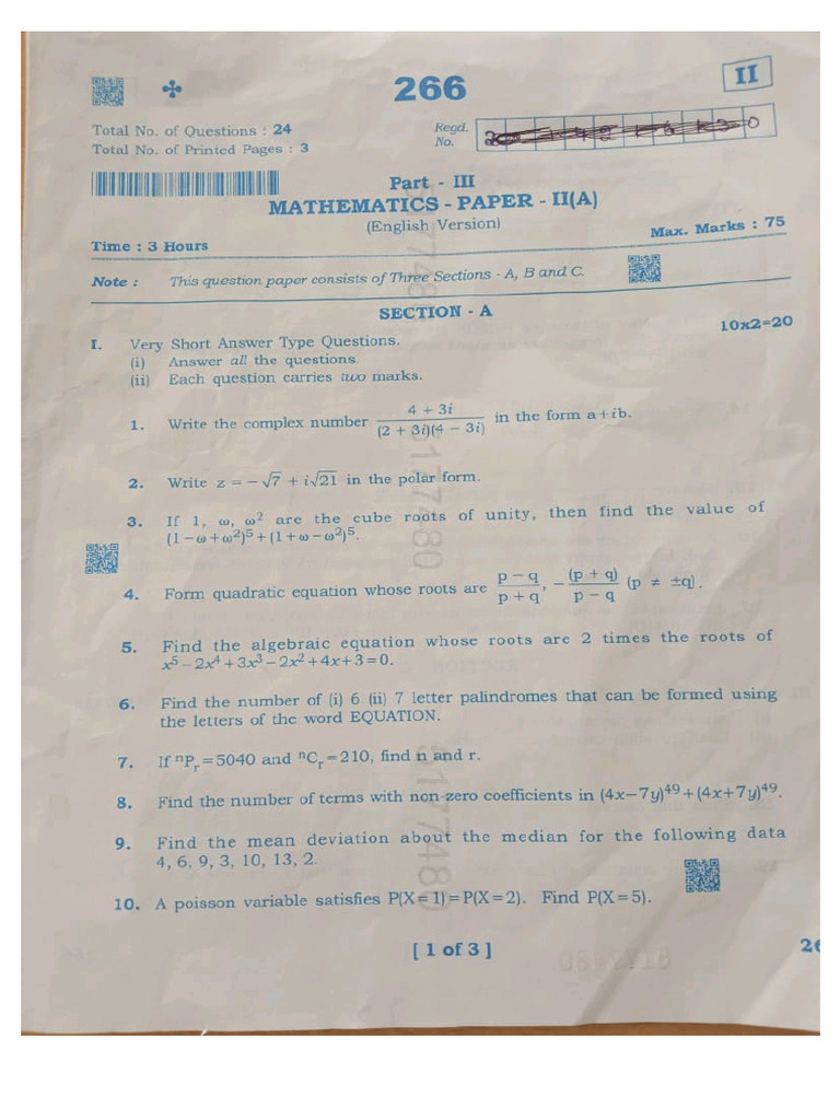 Maths 2a Paper | PDF