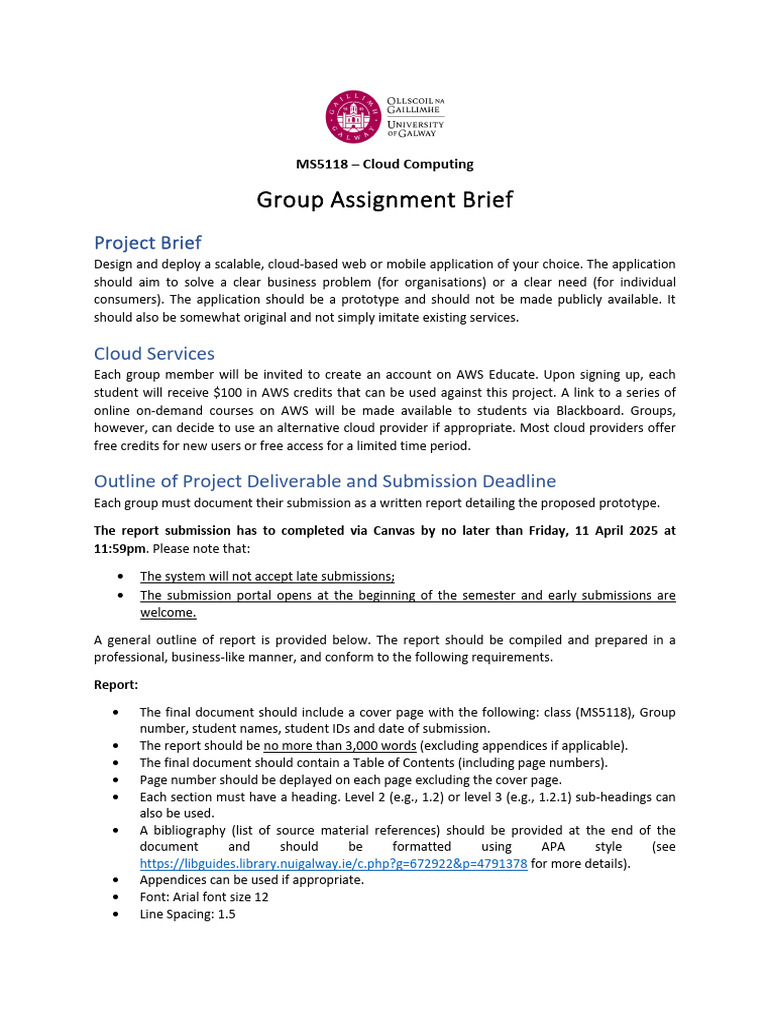 MS5118 Group Assignment Brief 2024 - 25 | PDF | Cloud Computing | Computing