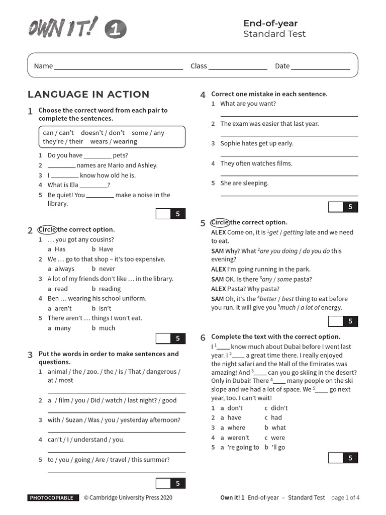 End-of-Year Standard Test for Students | PDF