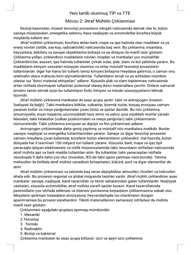 Yeni Tərtib Olunmuş TİP VƏ TTE | PDF