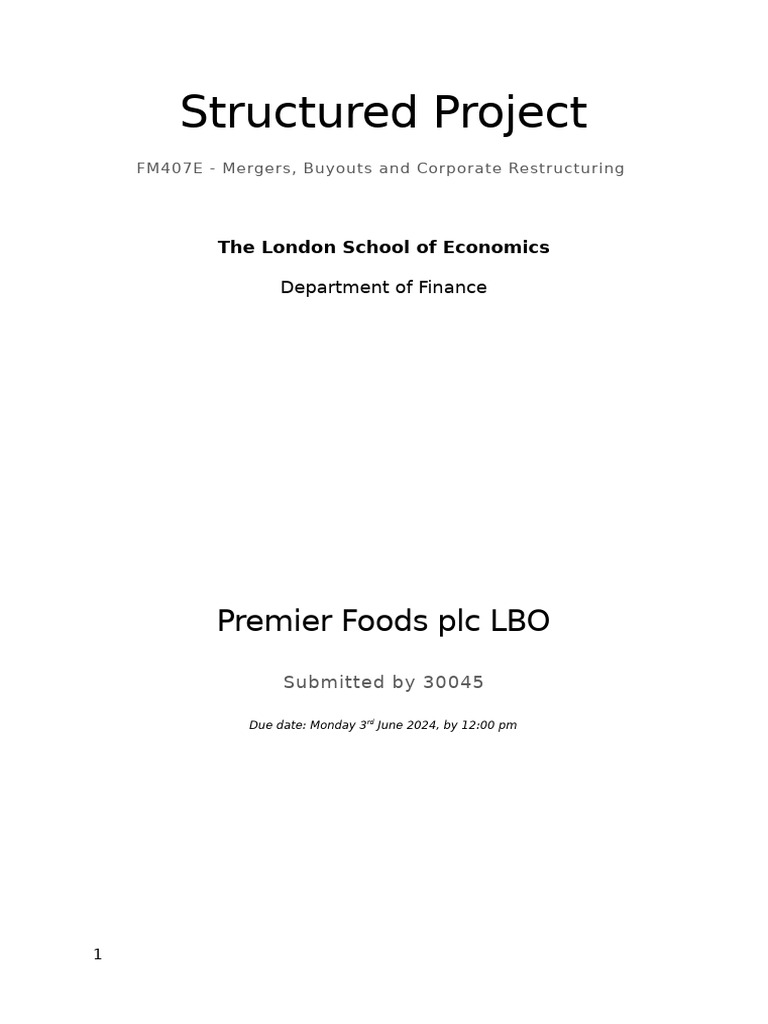 FM407E Structured Project Draft - 36% Equity | PDF | Leveraged Buyout ...