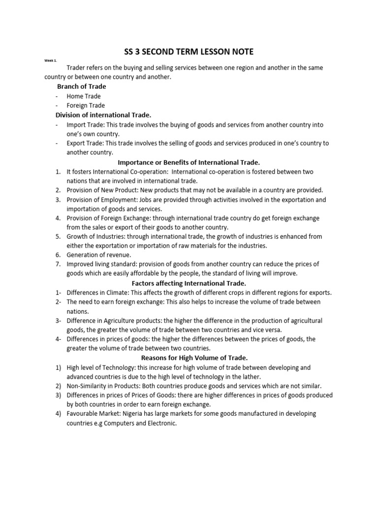 8464 - Week 1 SS3 Second Term | PDF | Exports | Trade