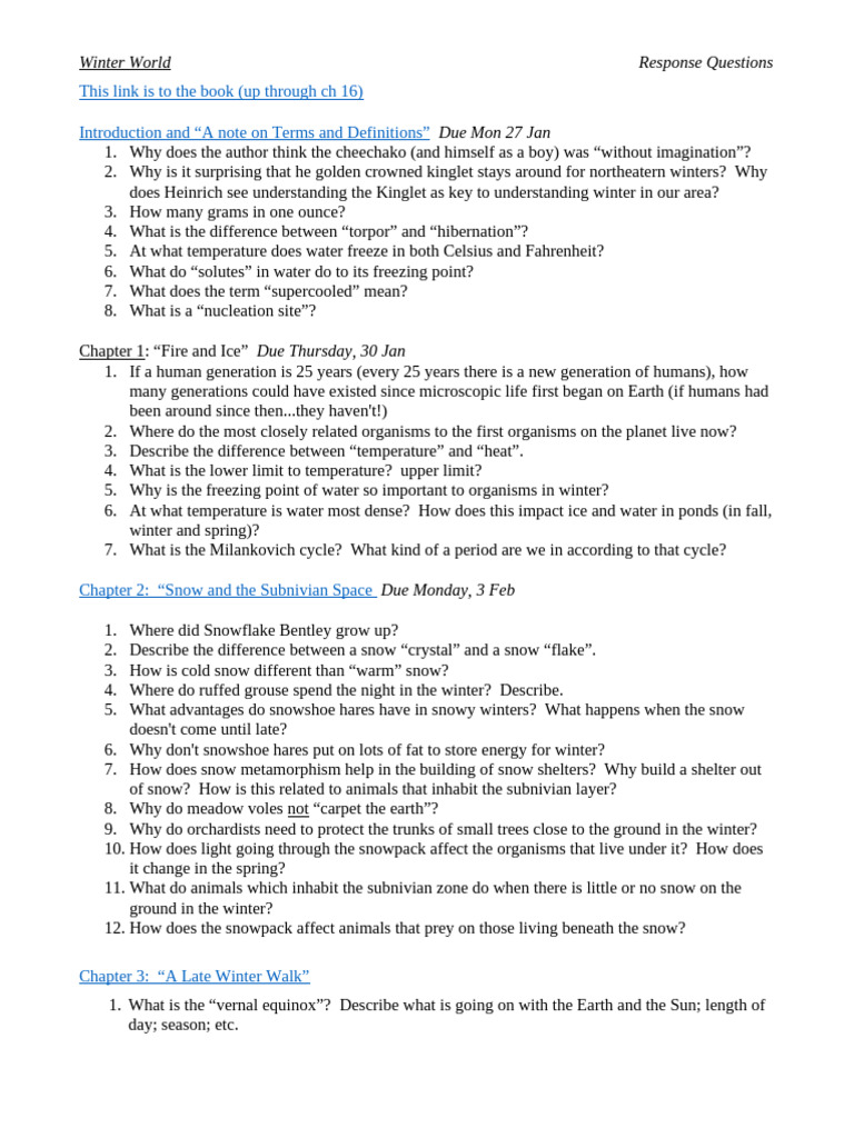 PB Winter World Questions | PDF | Snow | Water