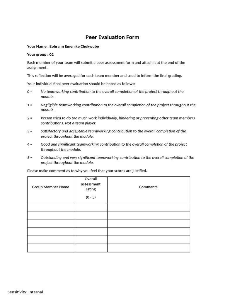 Peer Assessment Form - CW | PDF