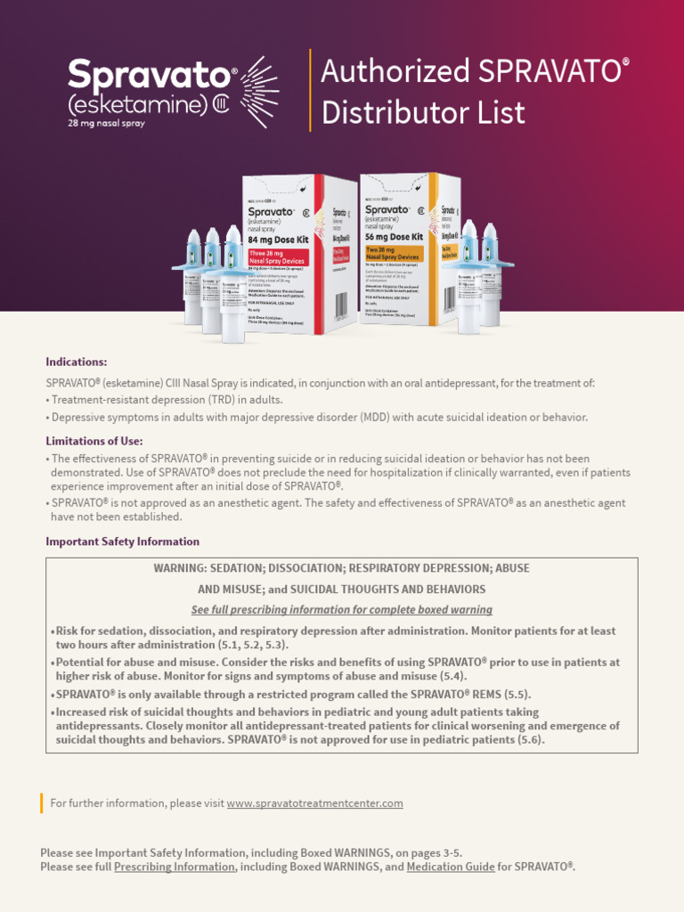 Authorized Spravato Distributor Lists | PDF | Medicine | Medical ...