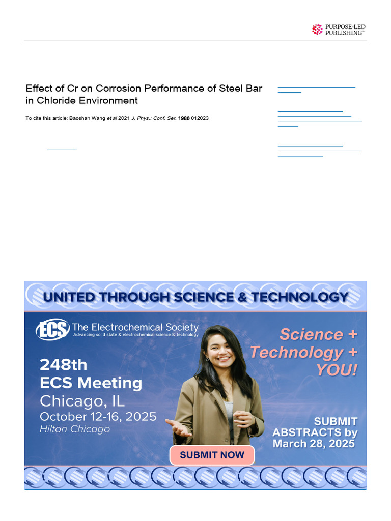 Wang 2021 J. Phys. Conf. Ser. 1986 012023 | PDF | Corrosion | Chromium